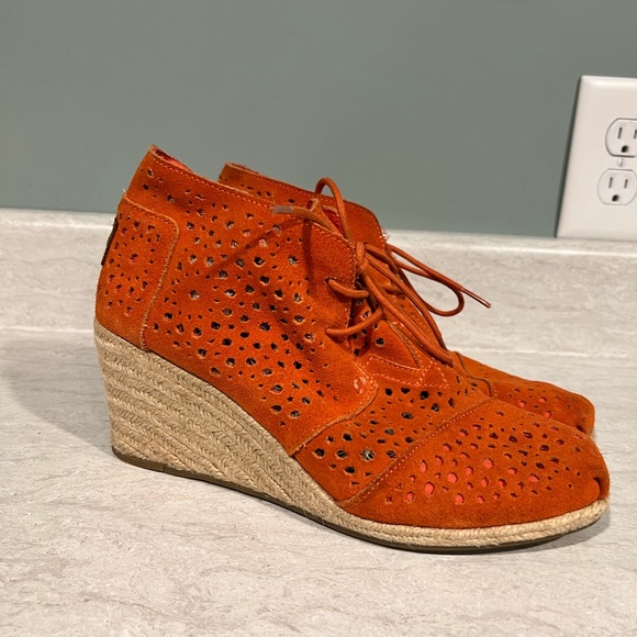 Toms | Shoes | Toms Moroccan Cutout Orange Suede Wedge Ankle Boot 9 ...